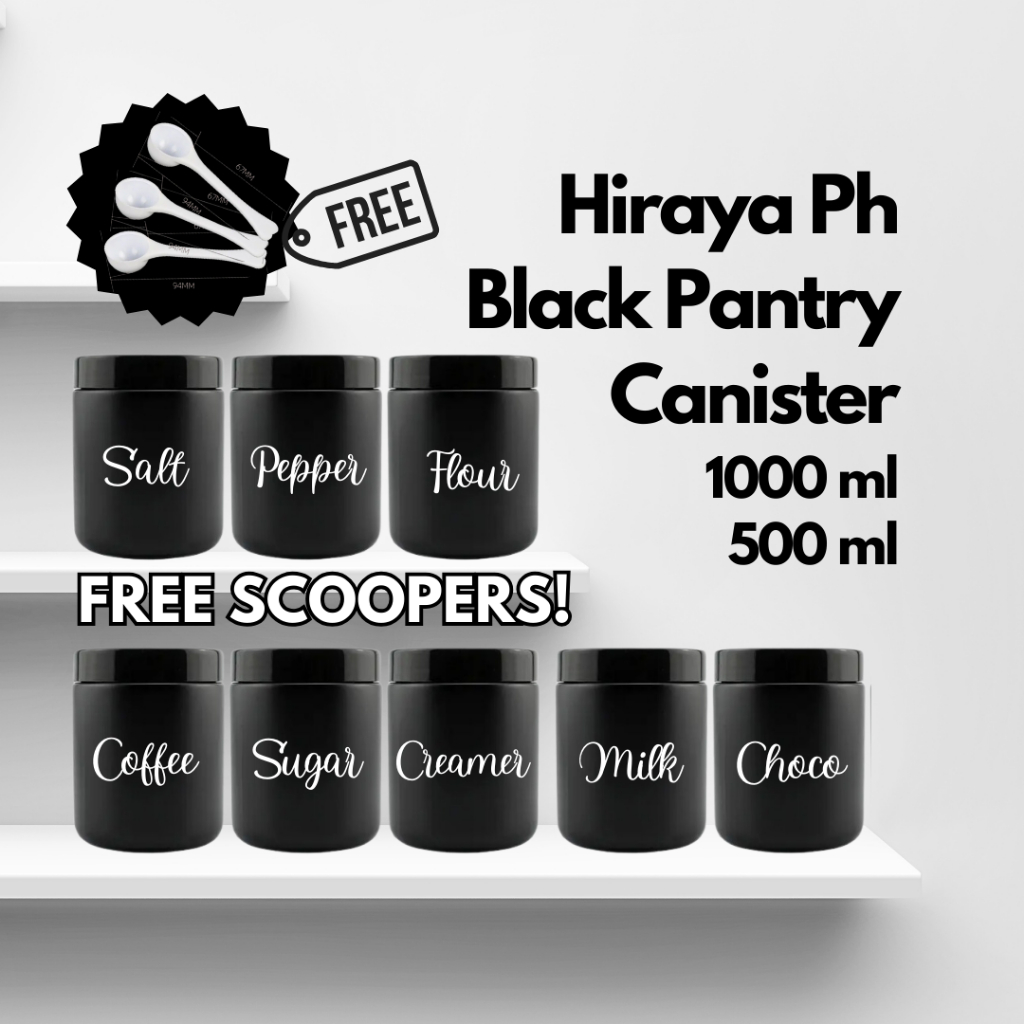 Hiraya Ph Black Plastic Canister Jar Garapon 500ml / 1000ml Kitchen ...
