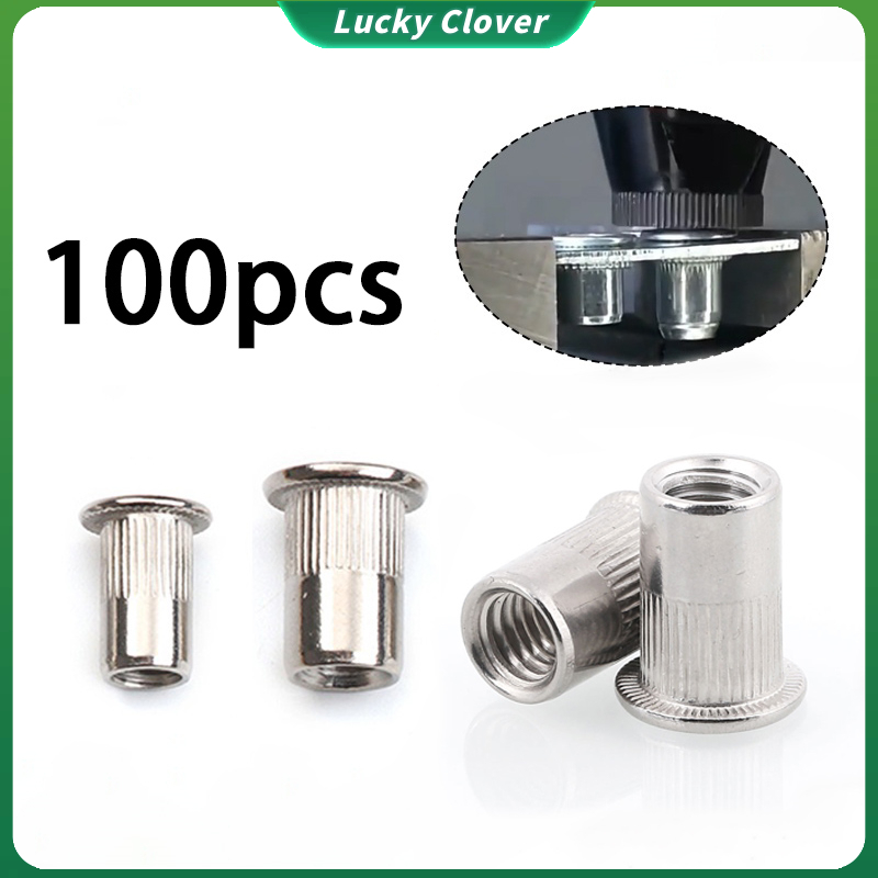 100Pcs M5 M6 304 Stainless Steel Rivet Nut Flat Head Threaded Rivet ...