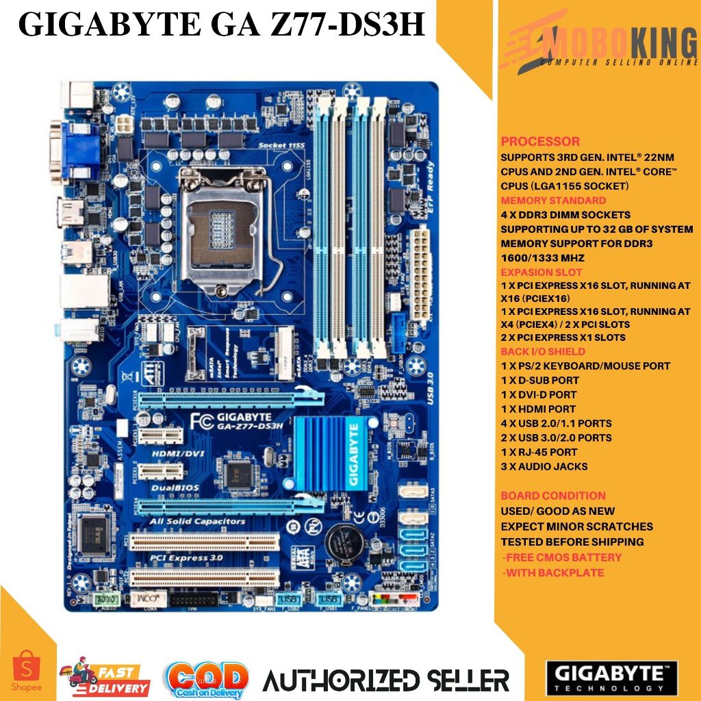 GIGABYTE GA Z77-DS3H 2nd 3rd GEN Desktop Motherboard Z77 Socket LGA 1155 i3 i5 i7 DDR3 32GB USED ...