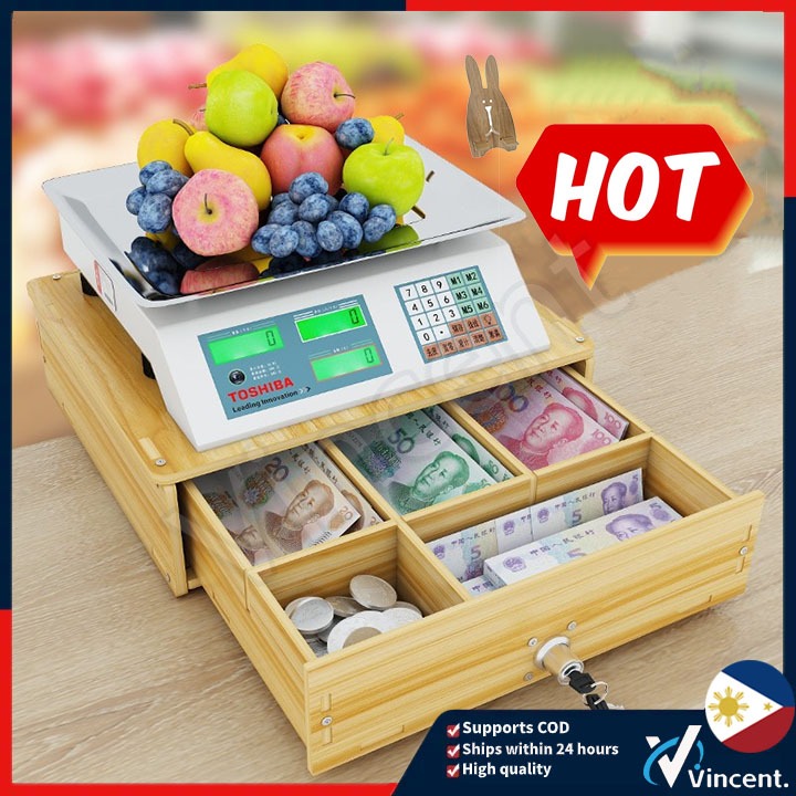 Desktop multi grid wooden cash register with built-in lockable cash ...