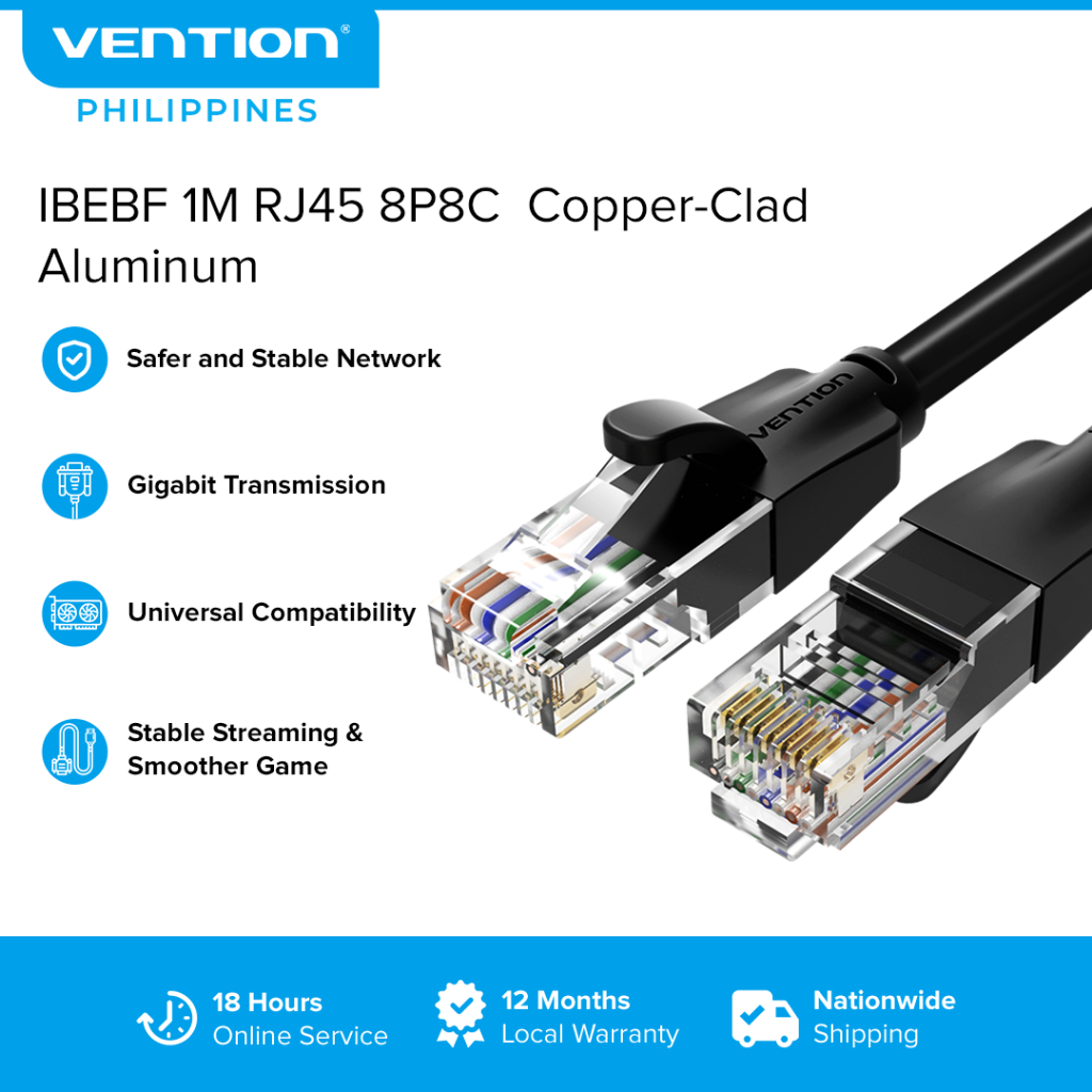 Vention Cat.6 UTP Patch Cable Black 1m,2m,3m,5m | IBE | Shopee Philippines