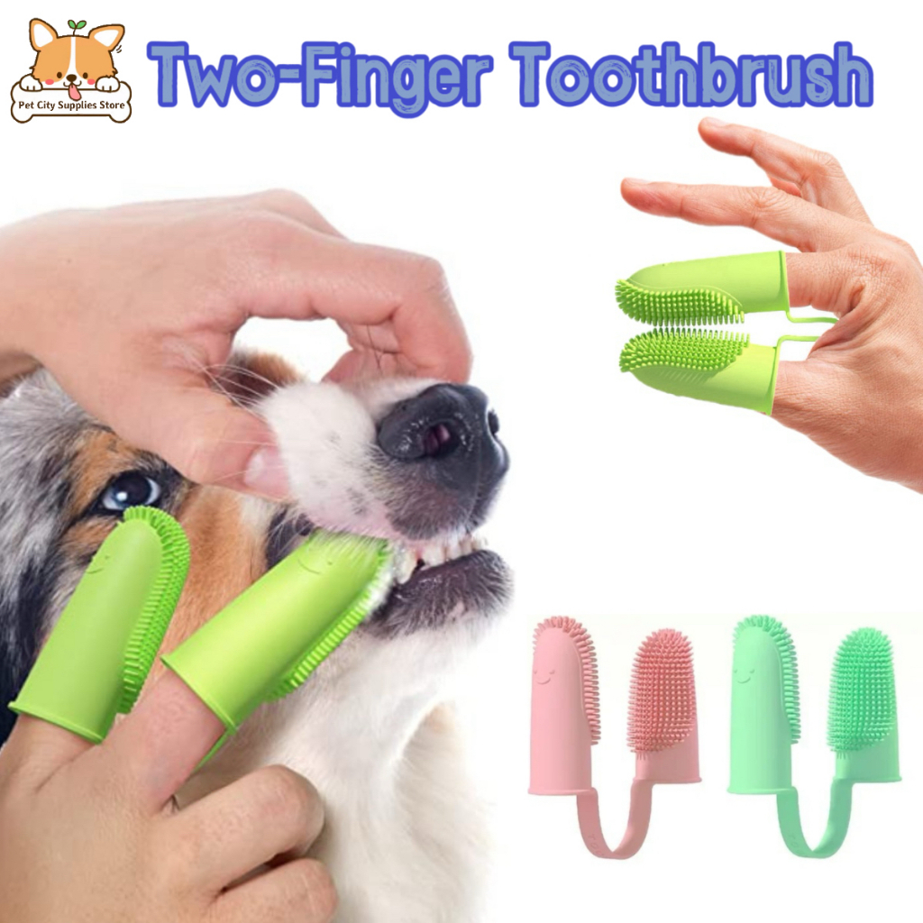 Pet City Two Finger Toothbrush Dog Cat Finger Toothbrush Teeth Oral ...
