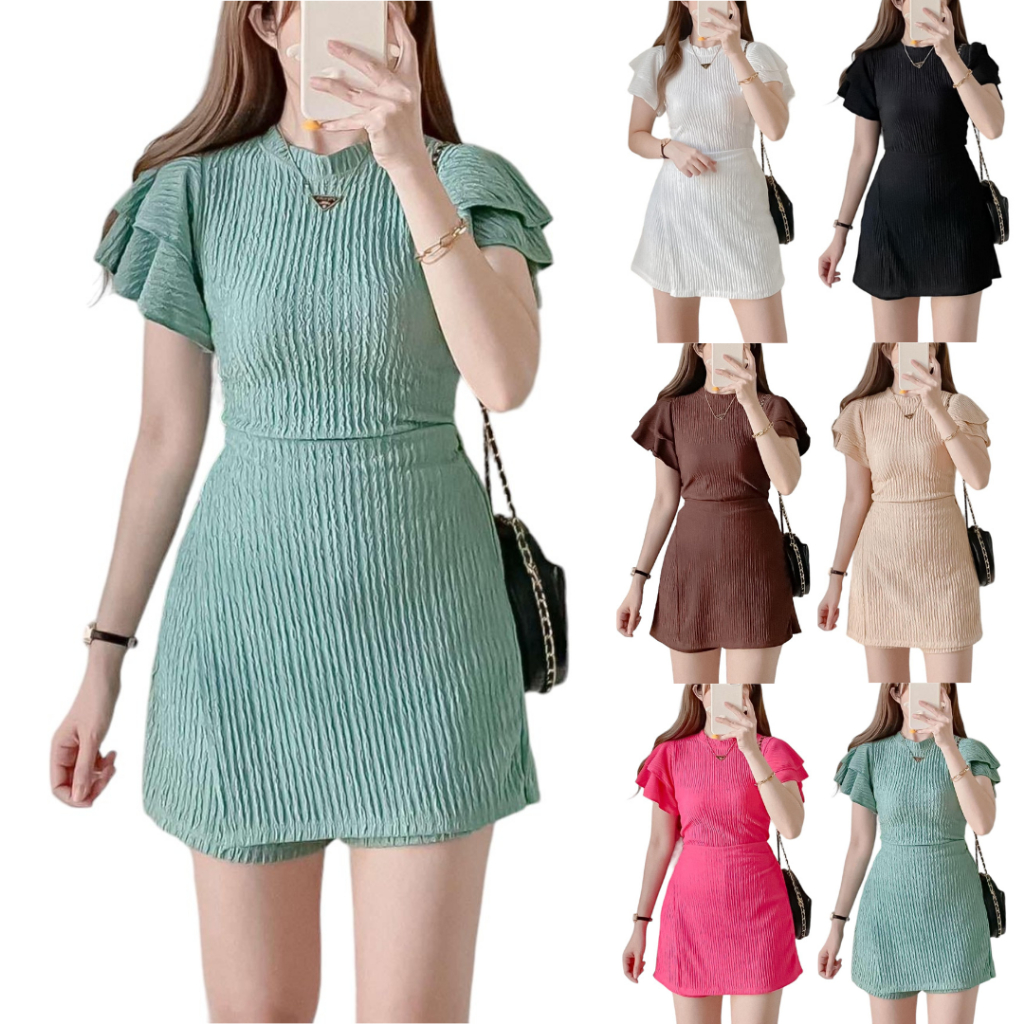 GC Ruffled Sleeves Top and Skort Coords Set for Women | Bark Crepe ...