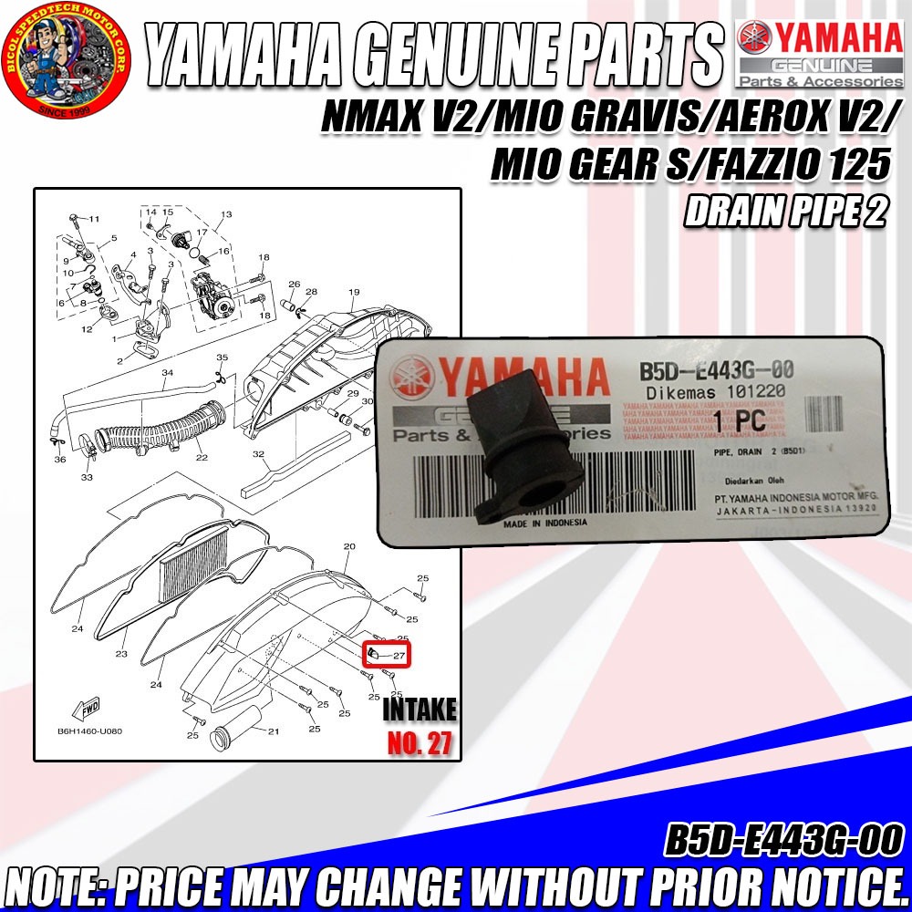NMAX V2/MIO GRAVIS/AEROX V2/ MIO GEAR S/FAZZIO 125 DRAIN PIPE 2 (YGP ...