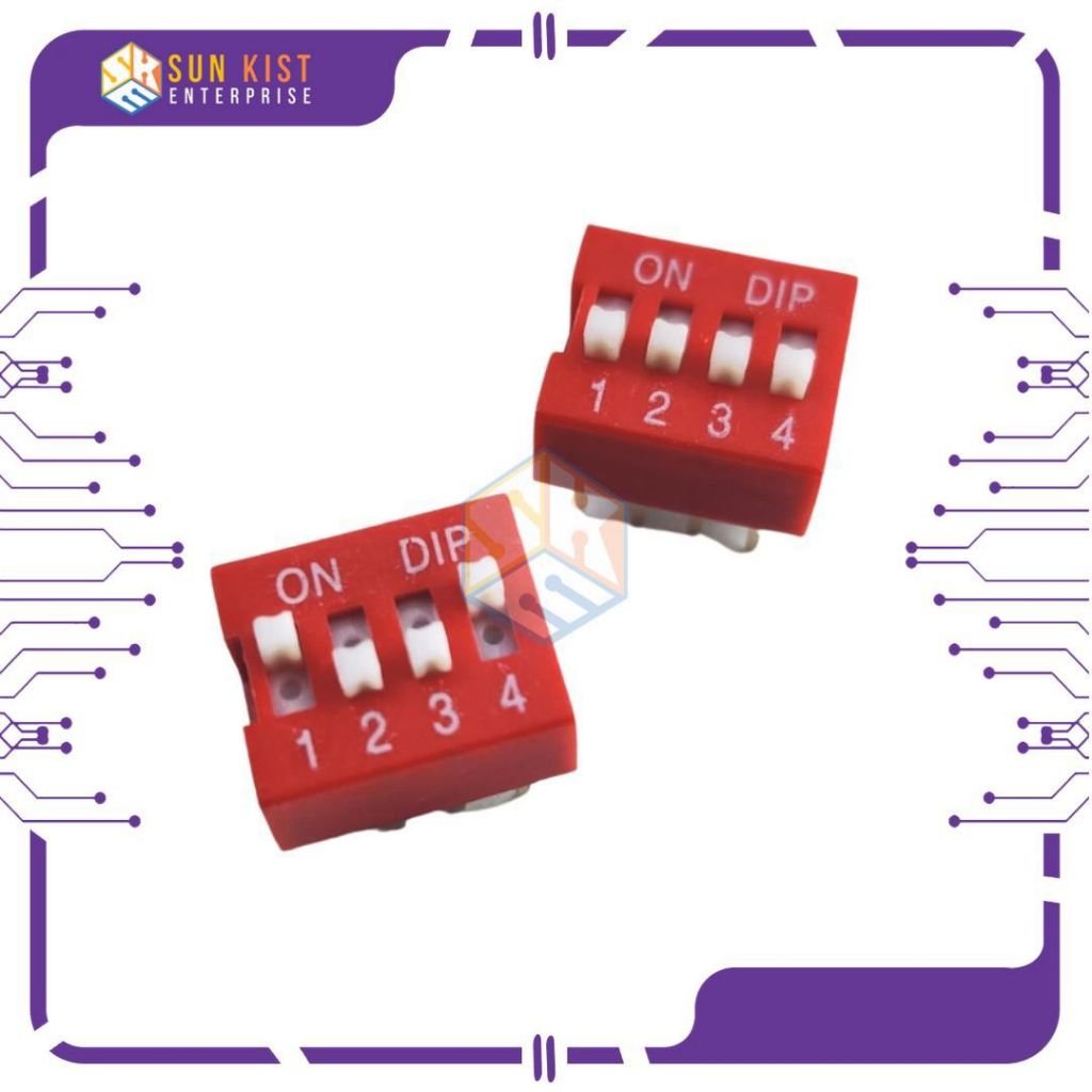 2pcs 4 poles Dip Slide Type Switch 2.54Mm Position Way Red Pitch Toggle ...