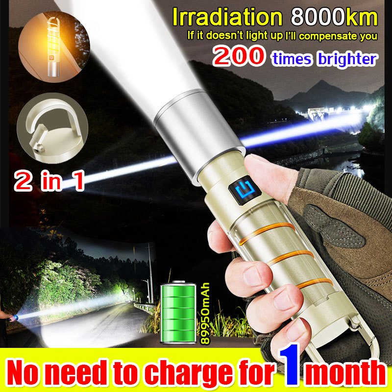 Super Bright Zoom LED Flashlight Rechargeabl Waterproof Outdoor Heavy ...