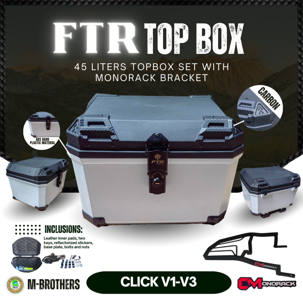 Set for White & Black FTR 45 Liters Hard Plastic Top Box With CM ...