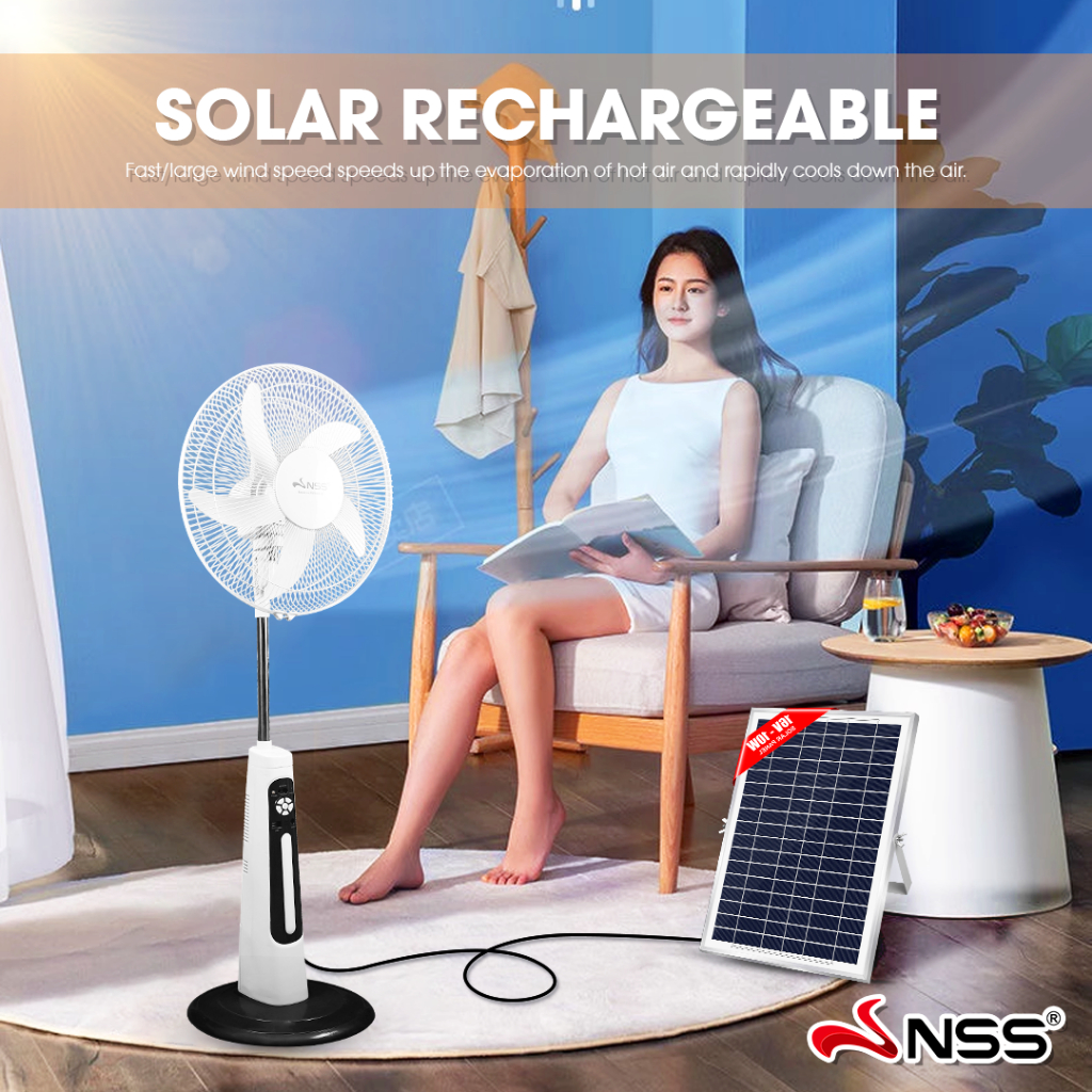 NSS 16“ Solar Stand Fan Solar Electric Fan Solar Panel led light super ...