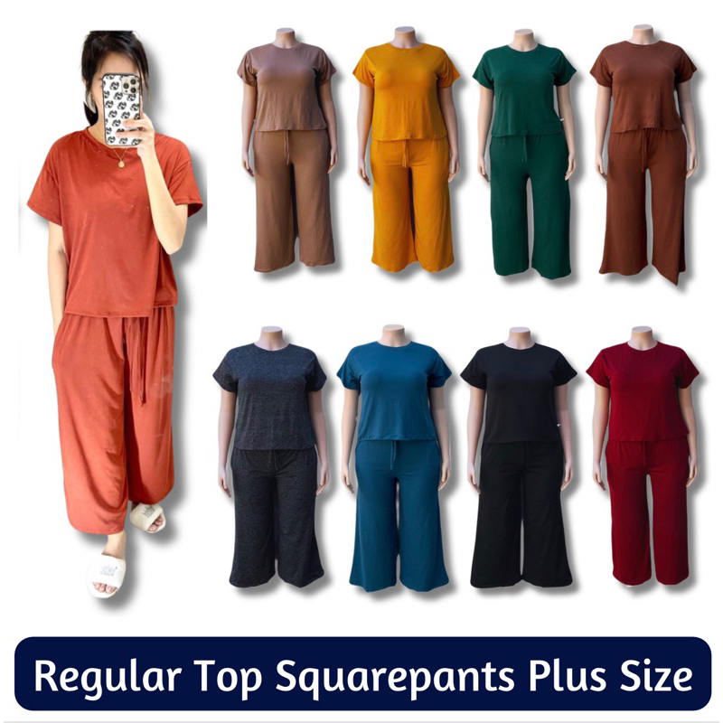 Plus size terno top square pants / Plain coordinate set / Lounge wear ...
