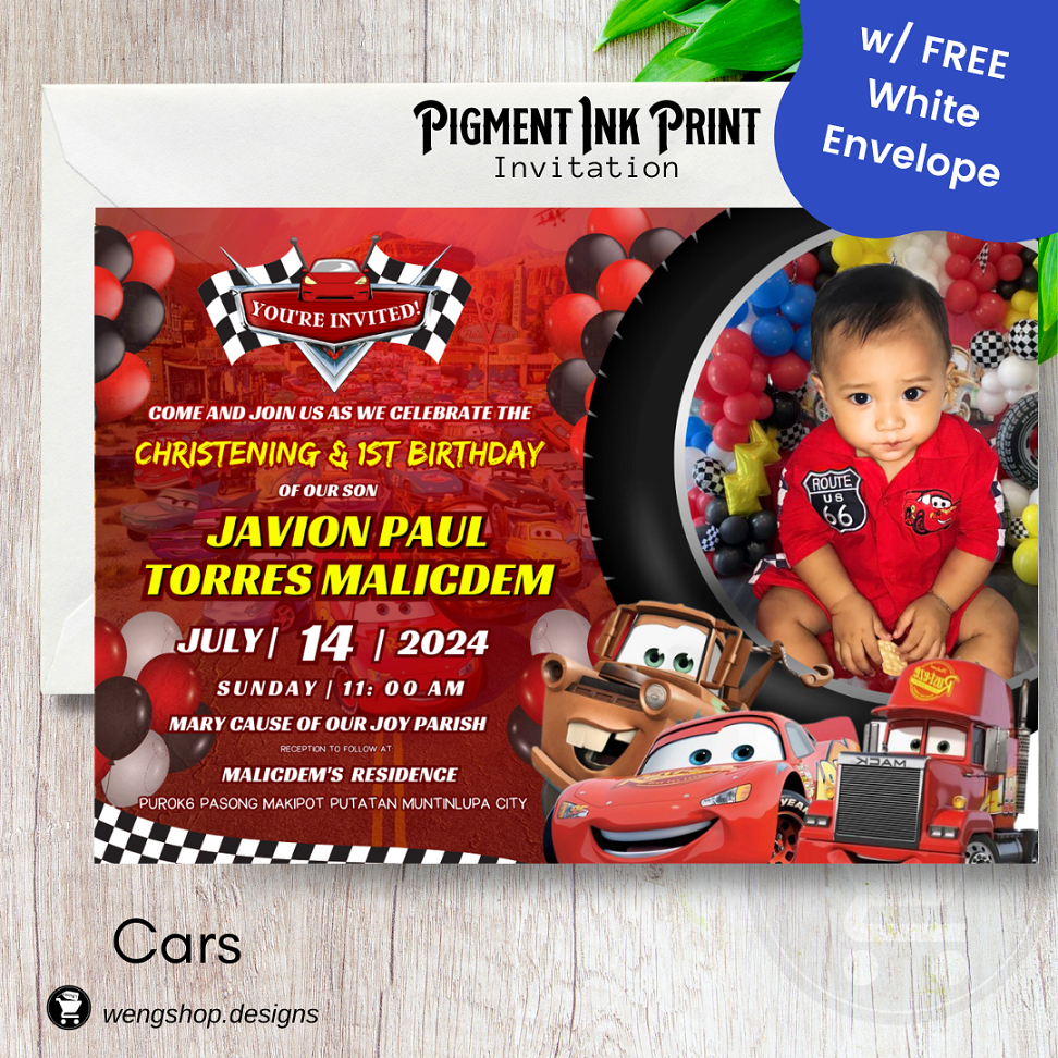 Cars Birthday Invitation Card 9 or 12 pcs with Free White Envelope ...