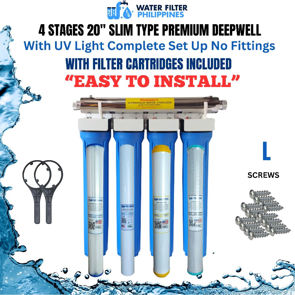 4 Stages Water Filter Deepwell Premium Heavy Duty Complete Set with 6 ...