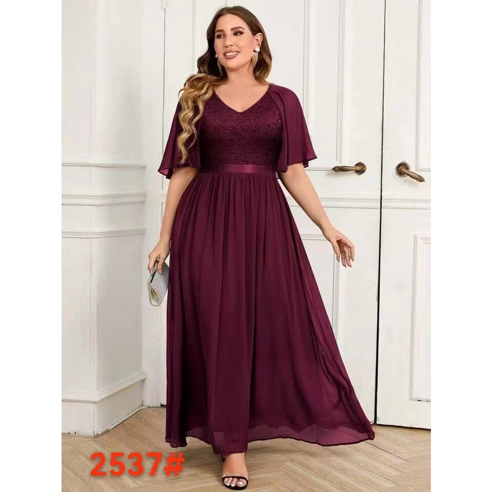 Plus Size Formal Dress Lace Maxi Elegant Party Pink Dresses | Shopee ...