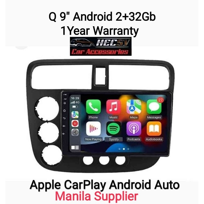Civic ES Android 9" Head Unit Apple CarPlay Android Auto Navi Monitor ...