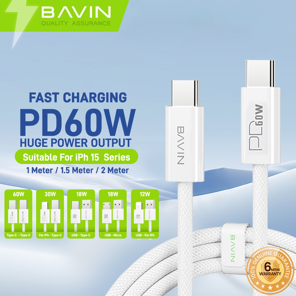 BAVIN CB325 60W USB C Cable Type C Data Cord PD Fast Charging For iPh ...