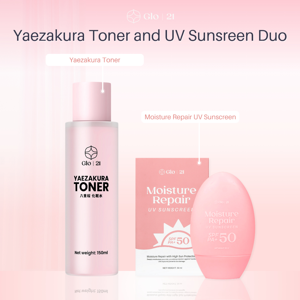 GLO21 YAEZAKURA TONER + UV SUNSCREEN DUO-Protect the skin from sun ...