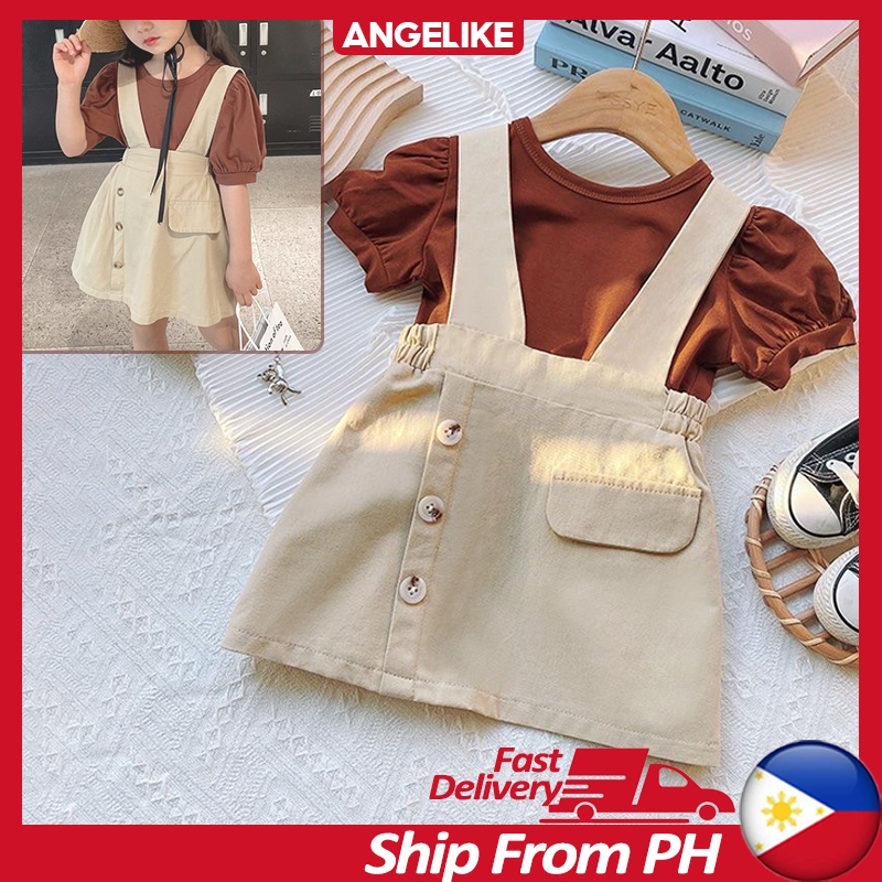 ANGELIKE Girls Summer Clothes Suit Suspender Skirt Short Skirt Two ...