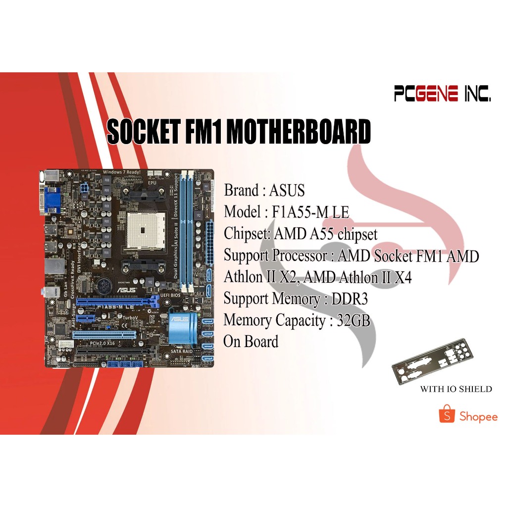 Socket FM1 Motherboard Asus F1A55-M LE (with Backplate) | Shopee ...