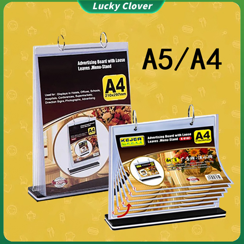 A4/A5 Restaurant Menu Display Holder Acrylic Display Menu Book Turning Page Desk Card | Shopee ...