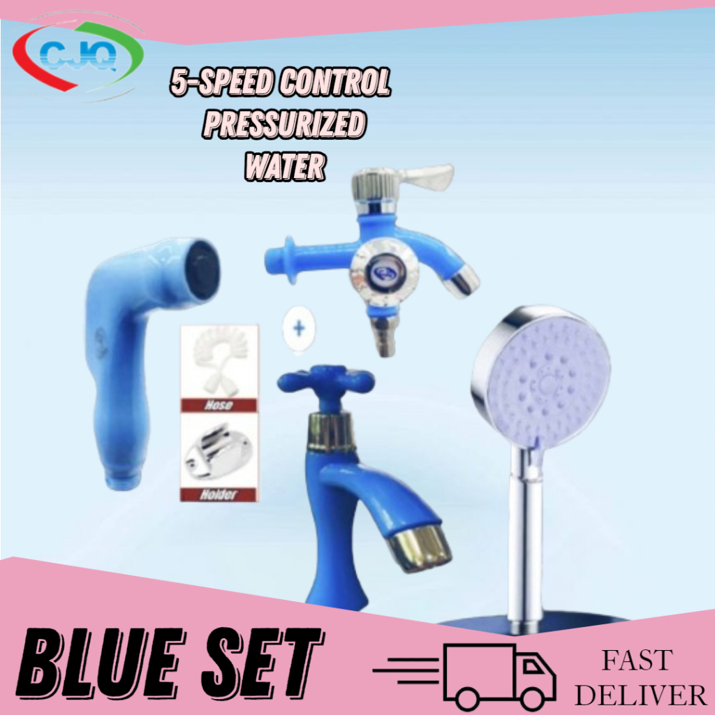 Blue Set of Sink PVC Faucet / Shower Set / Bidet Set / Two Way Faucet ...