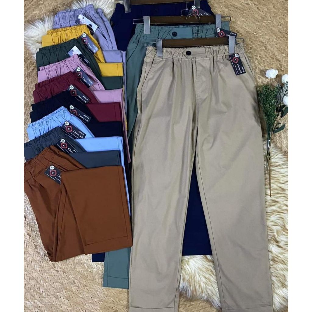 candy pants with button for women stretchable plain pants | Shopee ...