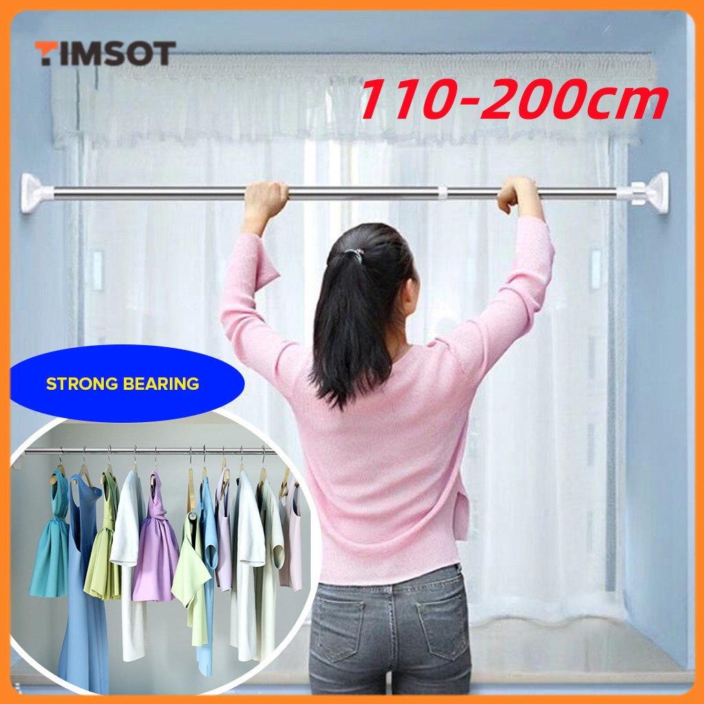 TIMSOT Extendable No Drilling Pole Adjustable Telescopic clothesline ...