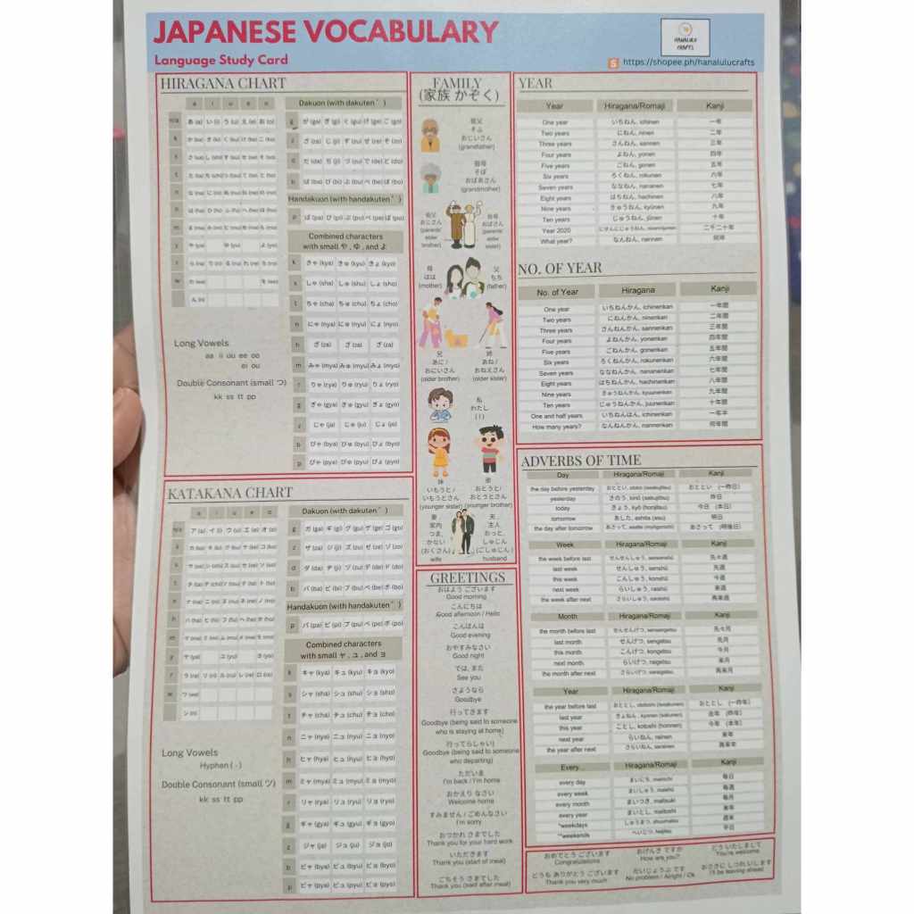 N5 Japanese Vocabulary | Laminated A4 Japanese Vocabulary Language ...