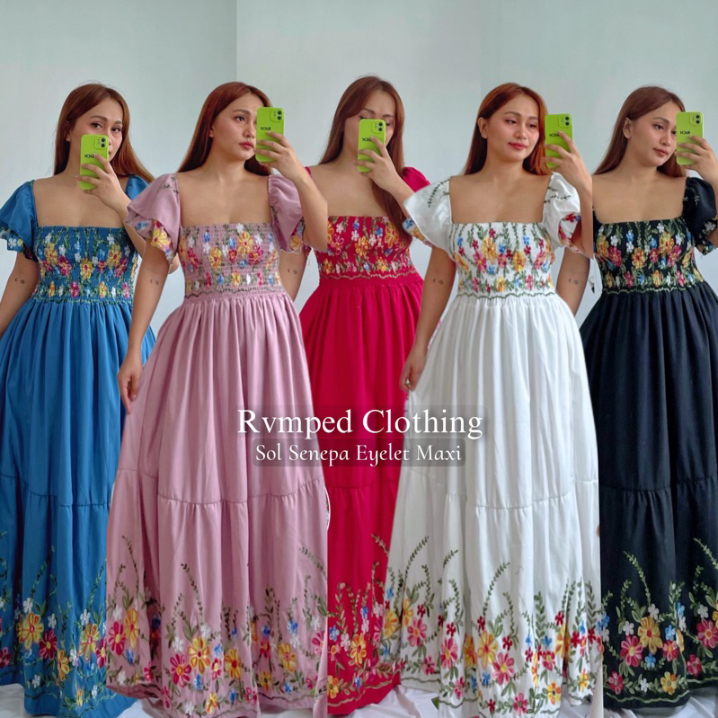 RVMPED Senepa SOL Maxi Dress Eyelet details on end skirt Full Smocking ...