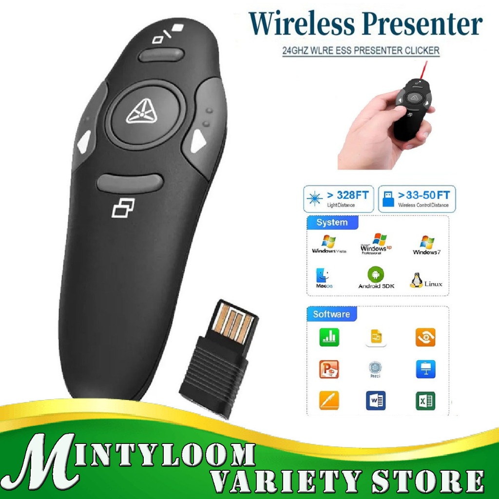 USB 2.4GHz Wireless PPT PowerPoint Presenter Pointer Clicker Laser ...