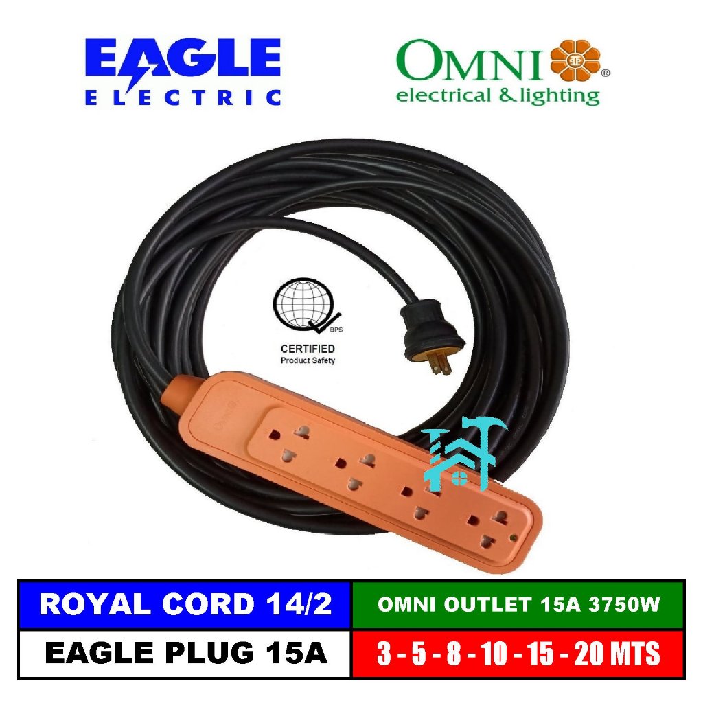 EXTENSION CORD INDUSTRIAL HEAVY DUTY w/ ROYAL CORD 14/2 EAGLE PLUG ...