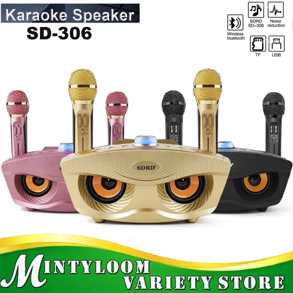 SDRD SD-306 Wireless Bluetooth Dual Microphone Karaoke Portable 3D Stereo Speaker | Shopee ...