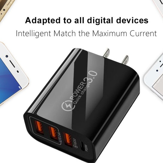 3 USB Port 4 in 1 Adapter with PD20W Type C Port Charging Adapter US ...