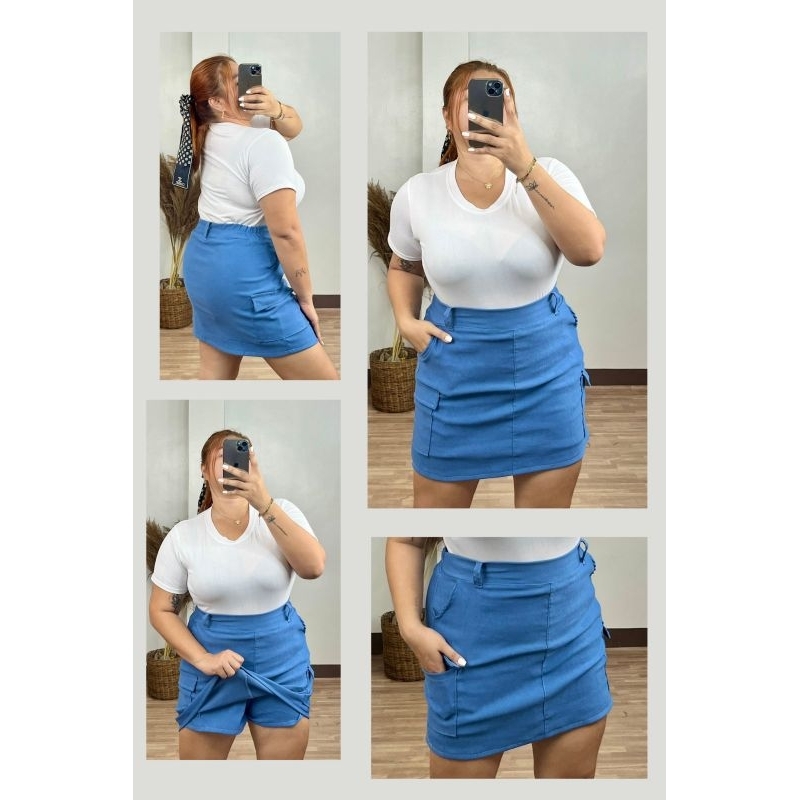 Plus size Jacklyn woven cargo skirts with attach short(4pockets ...