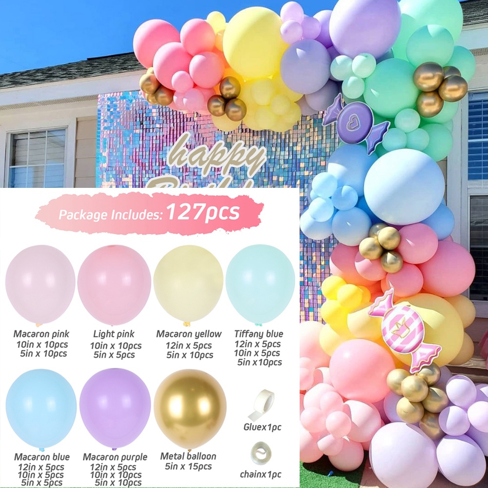 Macaron Balloon Arch Balloons Garland Set for Unicorn Donut Color Party ...