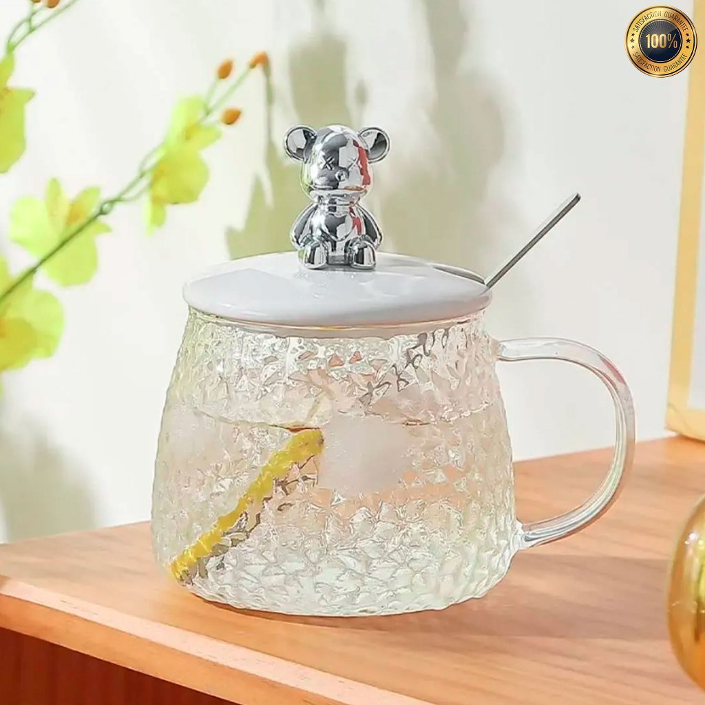 Life 300ml Cute Glass Cups Water Pattern Ins Style Coffee Cup with Lid ...