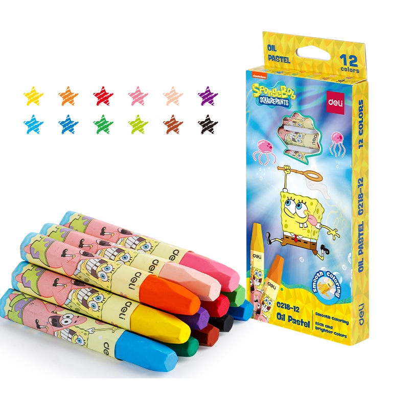 Deli C218-12 Spongebob Oil Pastel 12 Colors | Shopee Philippines