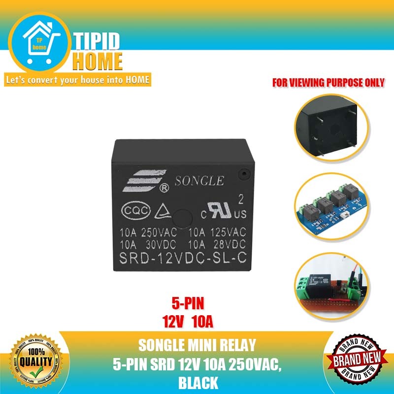 SONGLE MINI RELAY 5-PIN SRD 12V 10A 250VAC, BLACK | Shopee Philippines