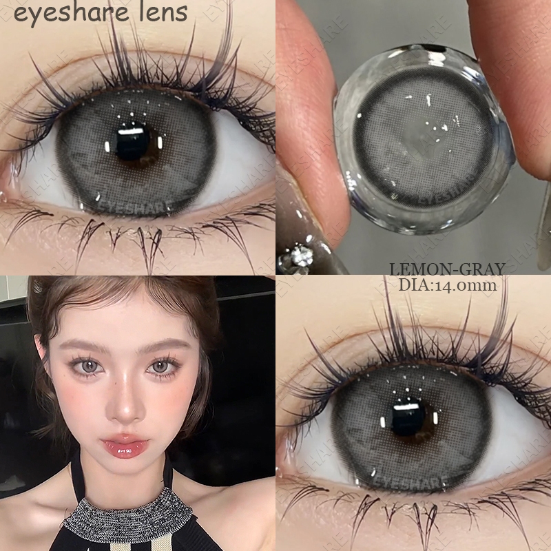 LEMON gray contact lens 2Pcs no grade Eye size contact lenses 14.0mm ...