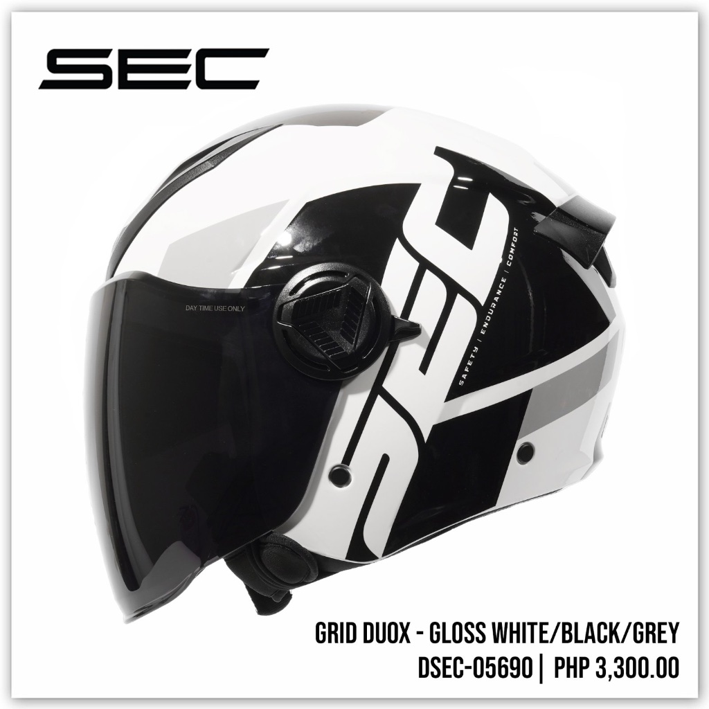 SEC GRID DUOX DUAL VISOR HLF FACE HELMET WITH FREEBIES | Shopee Philippines