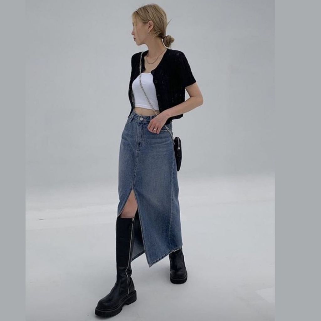 Y2K 90s Retro Maxi Denim Skirt Maong Palda Jeans Korean Style Skirt ...