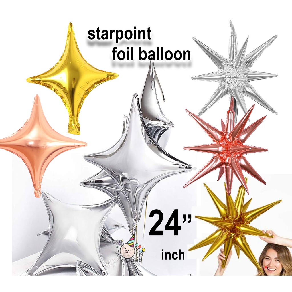 4 Side Star Point and Starburst Spike Foil Balloon Tala Diamond Shape ...
