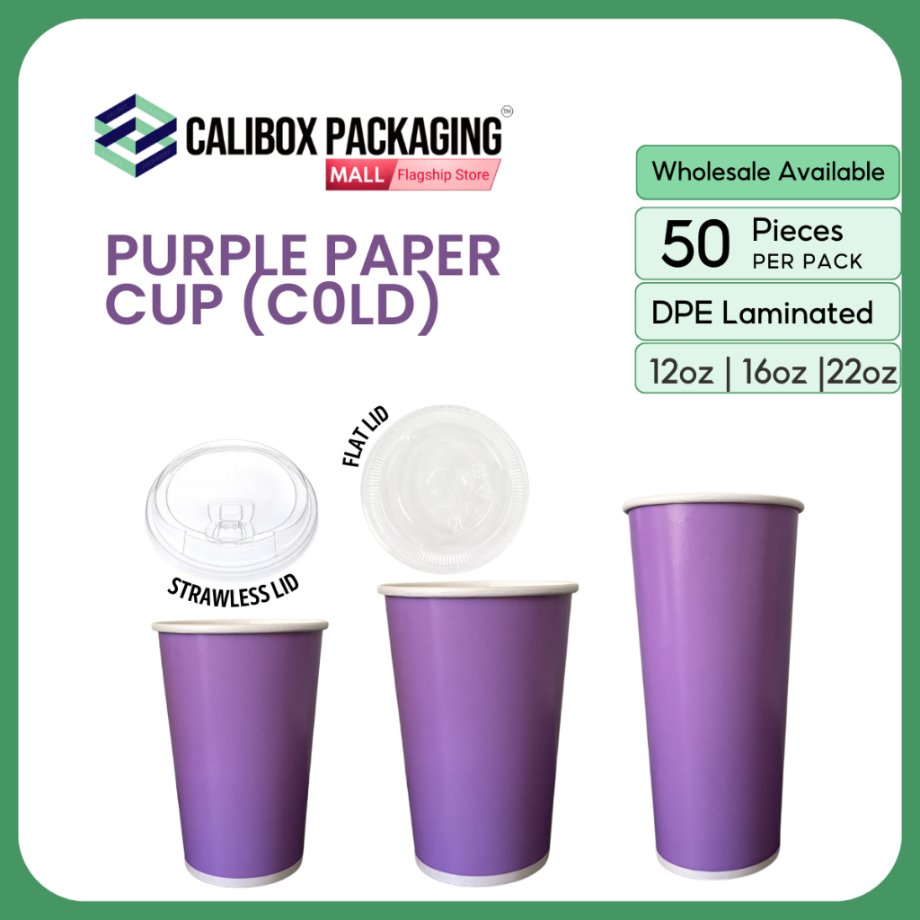 Calibox Packaging Disposable Paper Cup, Purple Paper Cup, Cold Cup ...