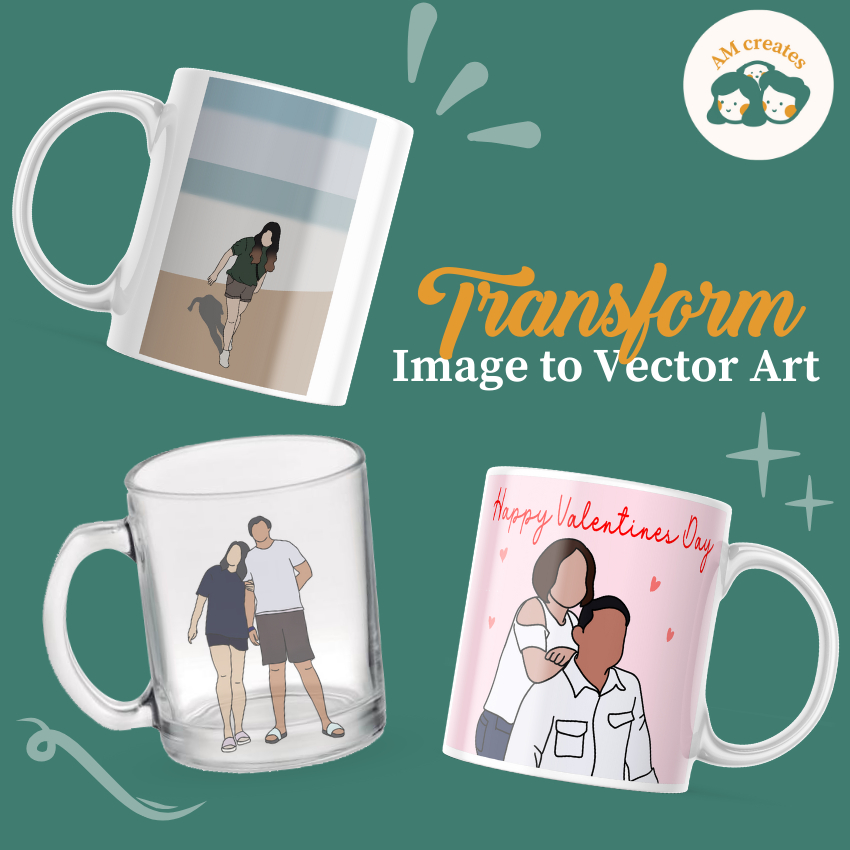 Vector Minimalist Art on Personalized Mugs - Custom Digital Art Cup ...