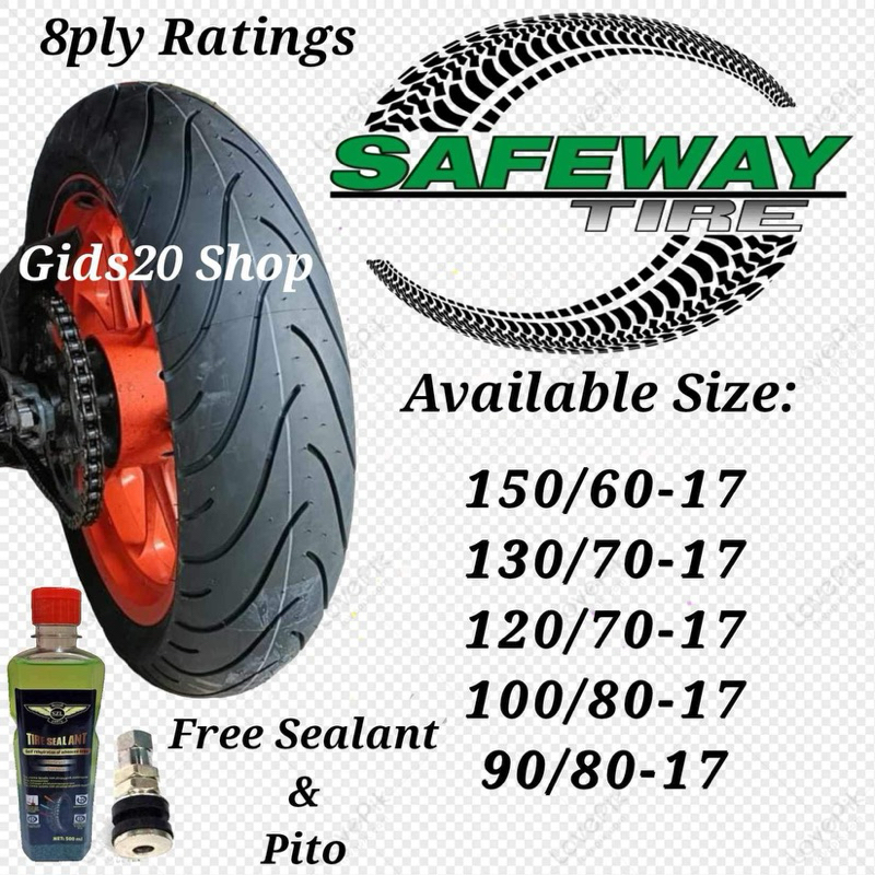 SAFEWAY TIRE (SF201) TUBELESS 8ply JAPAN STANDARD W/Free sealant & pito ...