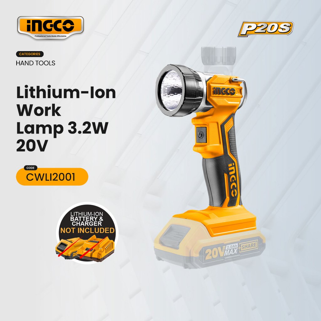 Ingco 20V Lithium-Ion Cordless Work Lamp Flashlight 3.2W P20S CWLI2001 ...