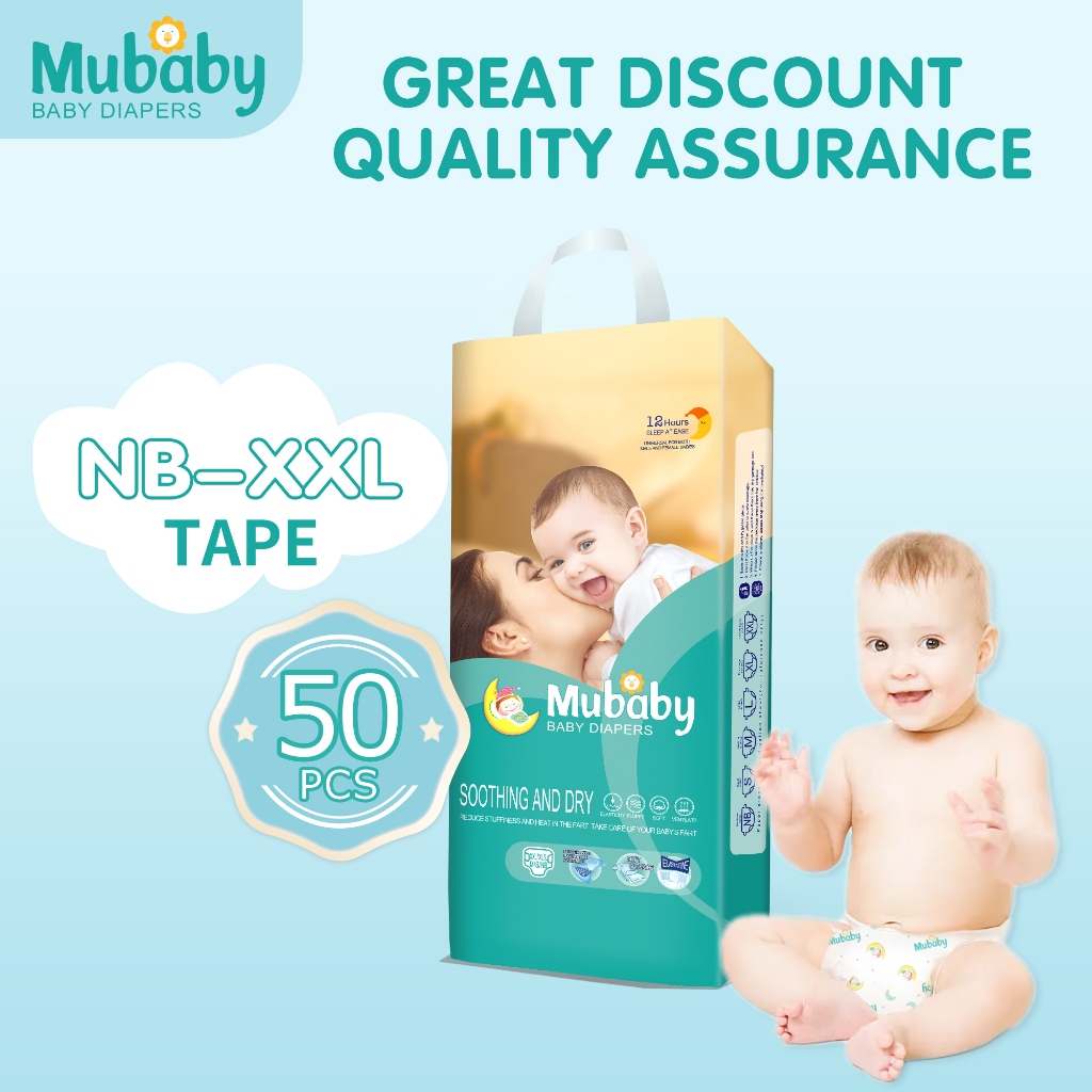 High-quality Mubaby Diaper 50PCS MAGIC TAPE Quick Dry Newborn,S,M,L,XL ...