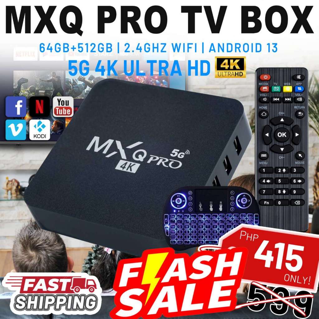 MXQ Pro 4K TV Box Ultra HD 64GB+512GB 2.4G WiFi Connection Quad Core ...
