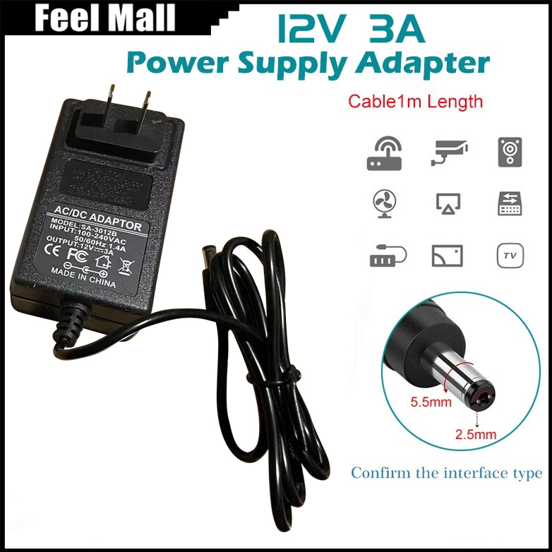 12V 3A Power Supply Adaptor AC 100-240V to DC 12V adapter For CCTV ...