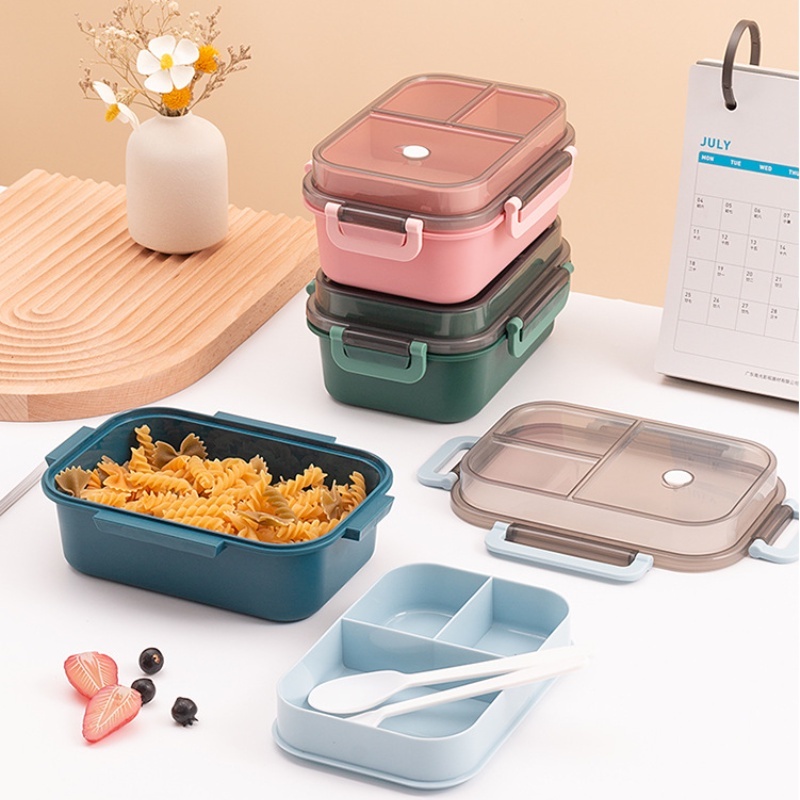 1250ML Double Layer Bento Box Microwave Heating Lunch Box With Spoon Student Office Food ...