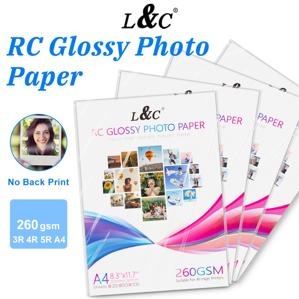 L&c RC Photo Paper Glossy 260 GSM A4 | 5R | 4R | 3R (20 sheets/pack ...