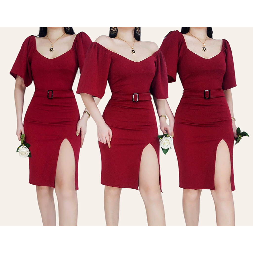 JER-JEN SCARLET TWO WAY BELTED CASUAL/FORMAL DRESS FOR WEDDING/DEBUT ...